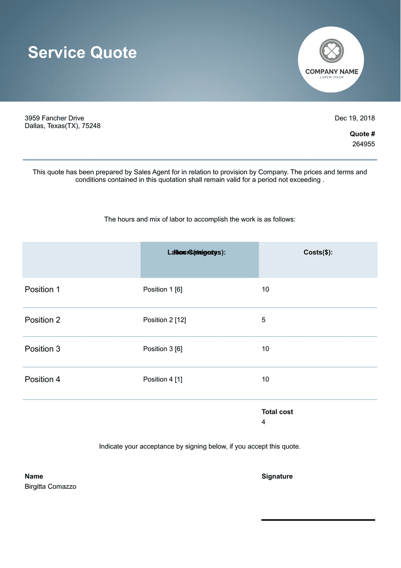 Service Quote Template - PDF Templates | Jotform