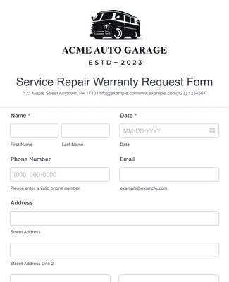 Service Repair Warranty Request Form Template | Jotform