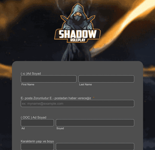 Shadow Roleplay Whitelist Başvuru Form Şablonu | Jotform