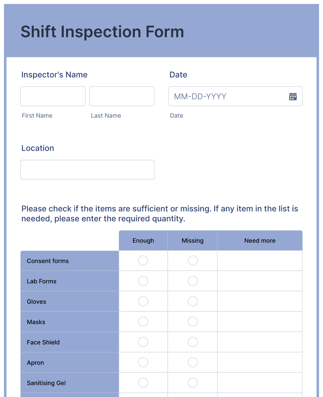 Shift Inspection Form Template | Jotform