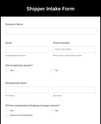 Shipper Intake Form Template | Jotform