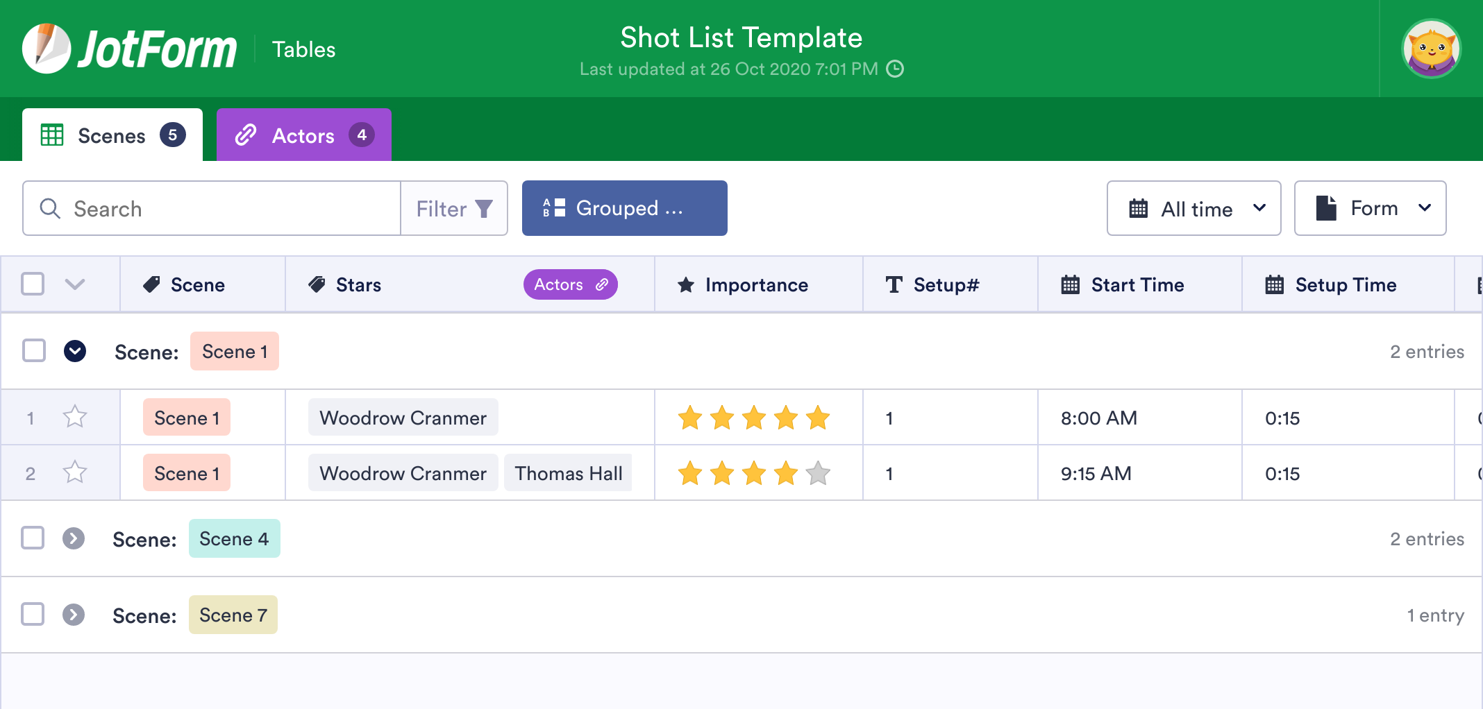 Shot List Template | JotForm Tables
