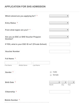 SHS Application Form Template | Jotform