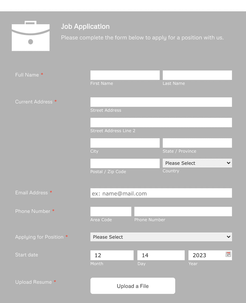 Simple Job Application Form - Grey and Responsive Form Template | Jotform