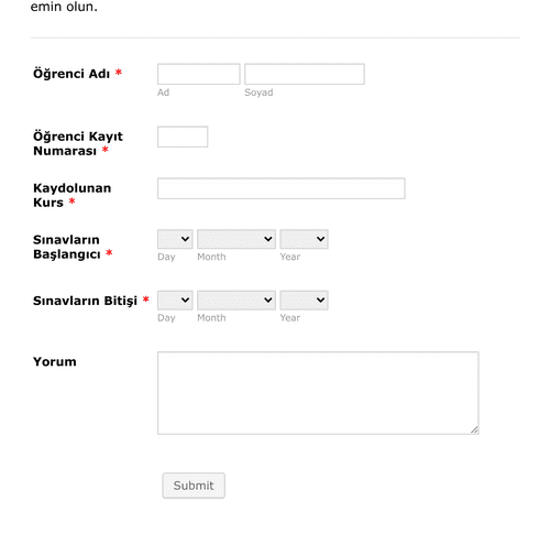 Sınav Kayıt Form Şablonu | Jotform