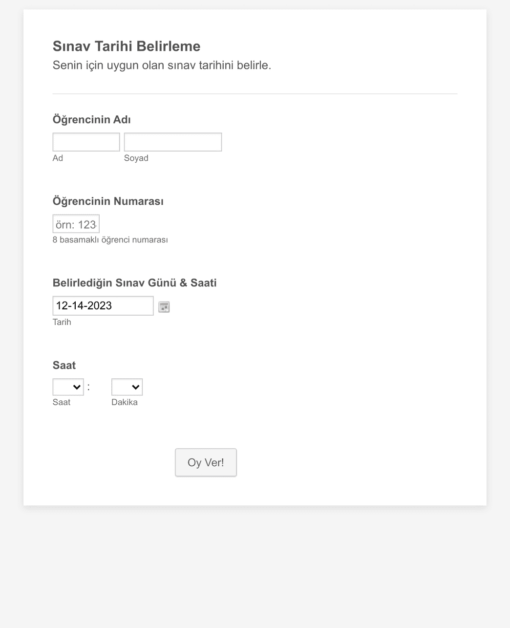 Sınav Tarihi Belirleme Form Şablonu | Jotform
