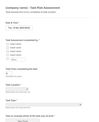 Site maintenance team - Task Risk Assessment Form Template | Jotform