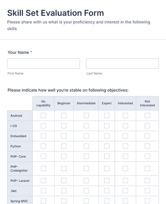 Skill Set Evaluation Form Template | Jotform