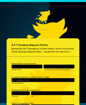 SKT E-Spor Academy Başvuru Form Şablonu | Jotform