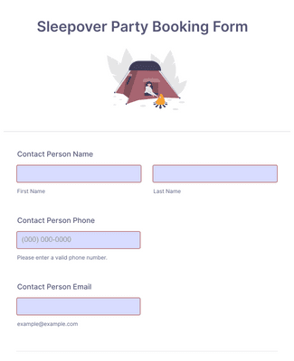 Sleepover Party Booking Form Template | Jotform