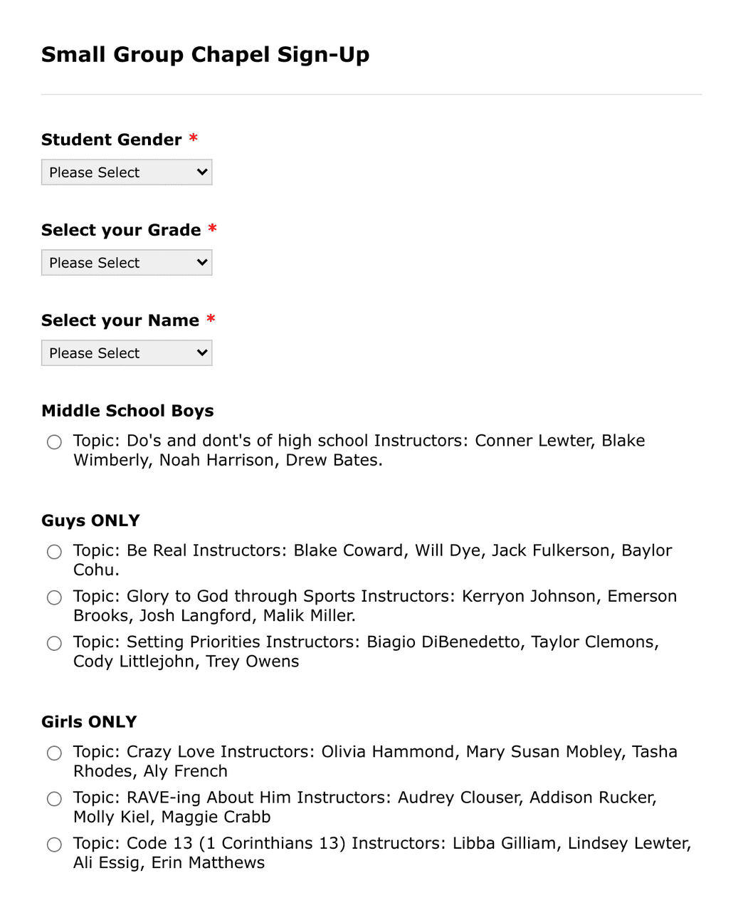 Small Group Chapel Sign-Up Form Template | Jotform