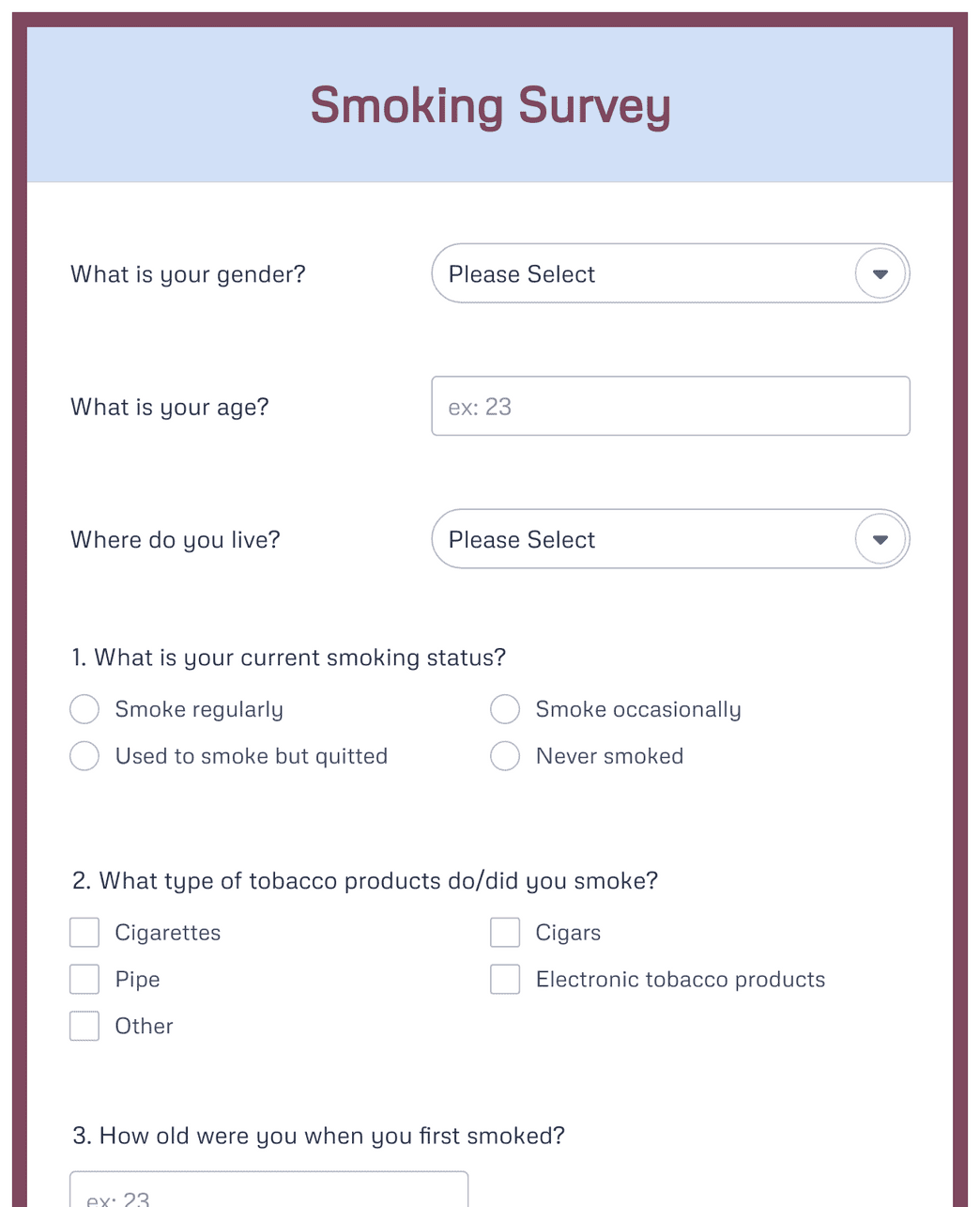 Smoking Survey Form Template | Jotform