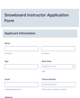 Snowboard Instructor Application Form Template | JotForm