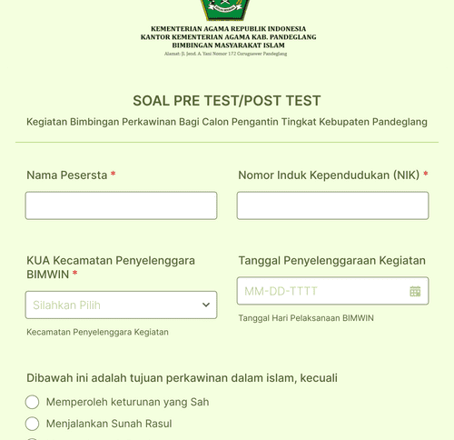 SOAL PRE TEST/POST TEST Template Formulir | Jotform