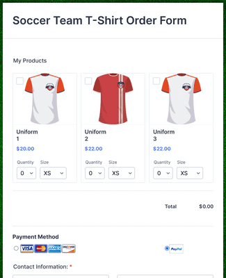 Soccer Team T-Shirt Order Form Template | Jotform
