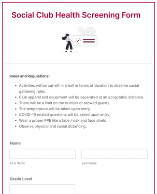 Social Club Health Screening Form Template | Jotform