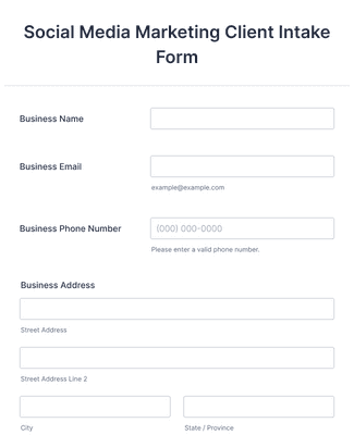 Social Media Marketing Client Intake Form Template | Jotform