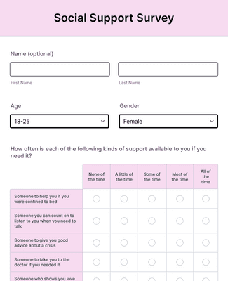 Social Support Survey Form Template | Jotform