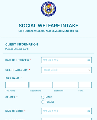 SOCIAL WELFARE INTAKE Form Template | Jotform