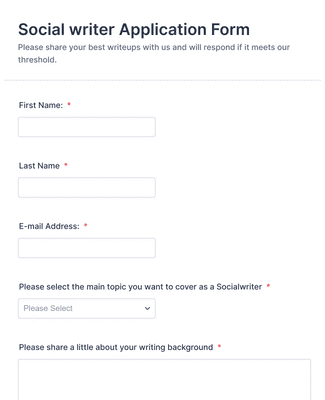 Social writer Application Form Template | Jotform