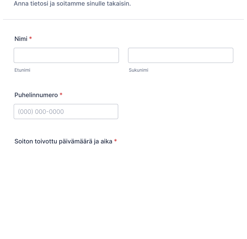 Soittopyyntö lomake Lomakepohja | Jotform