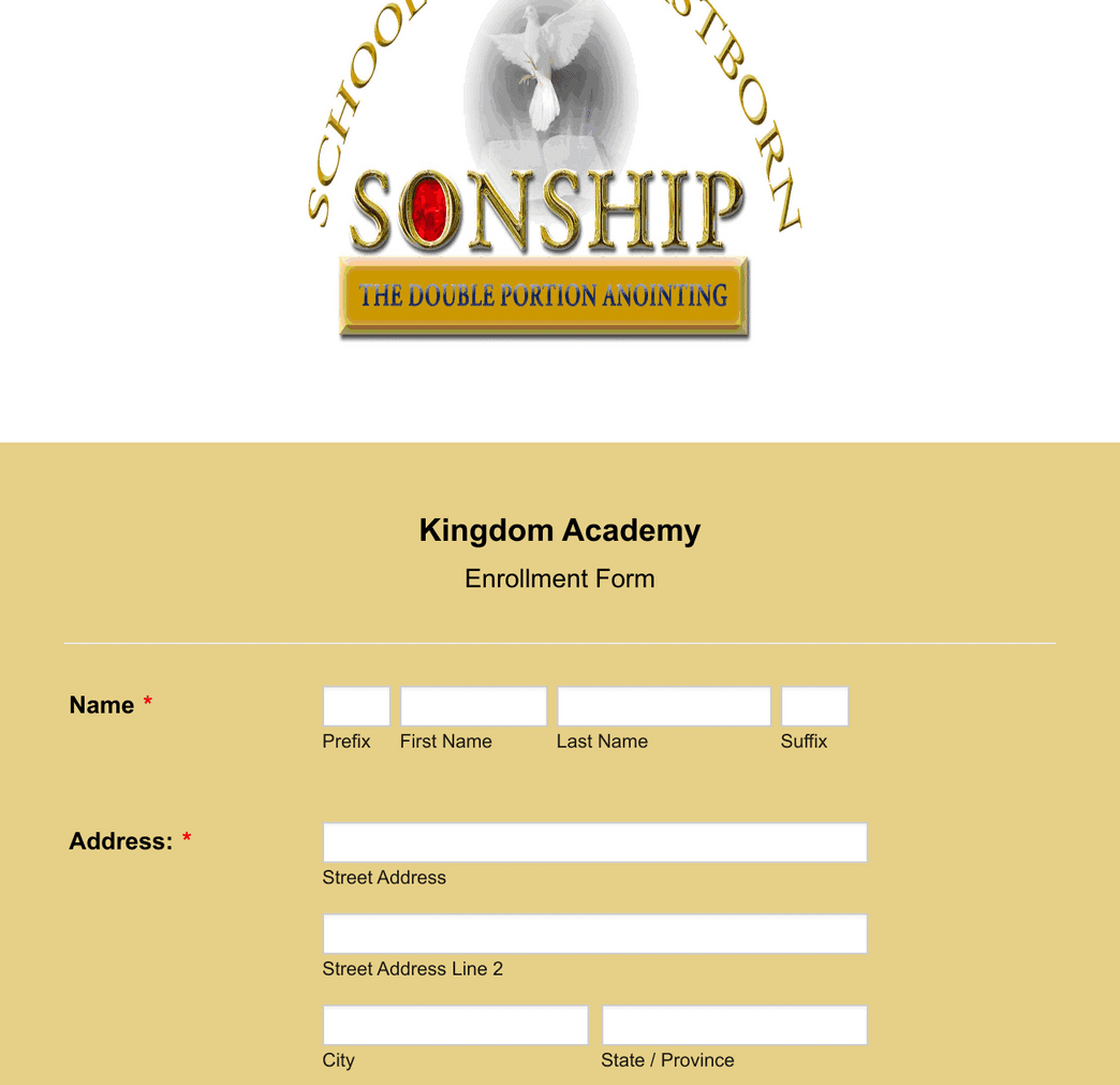 Sonship Registration Form Template | Jotform
