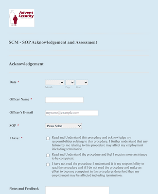 SOP Acknowledgement Form Template | Jotform