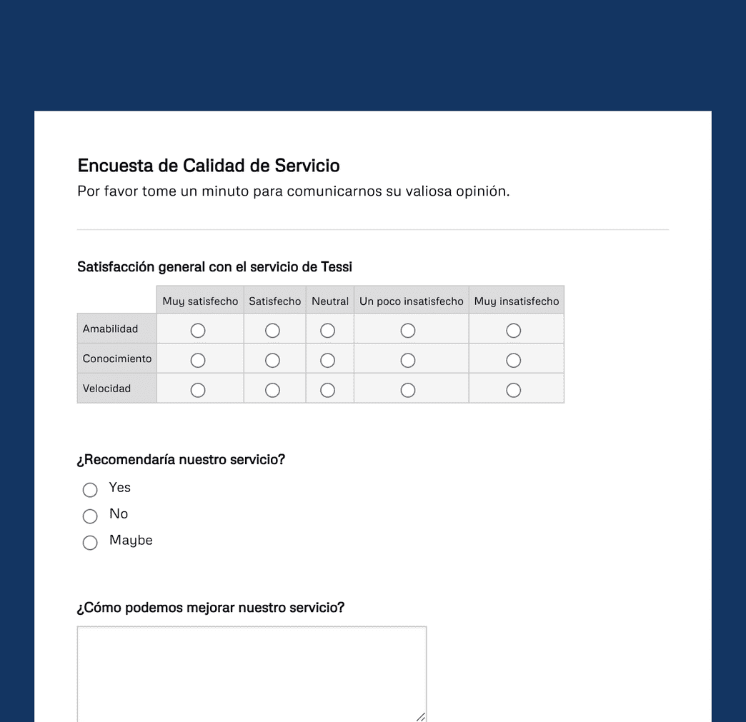 Spanish Satisfaction Survey Plantilla de formulario | Jotform