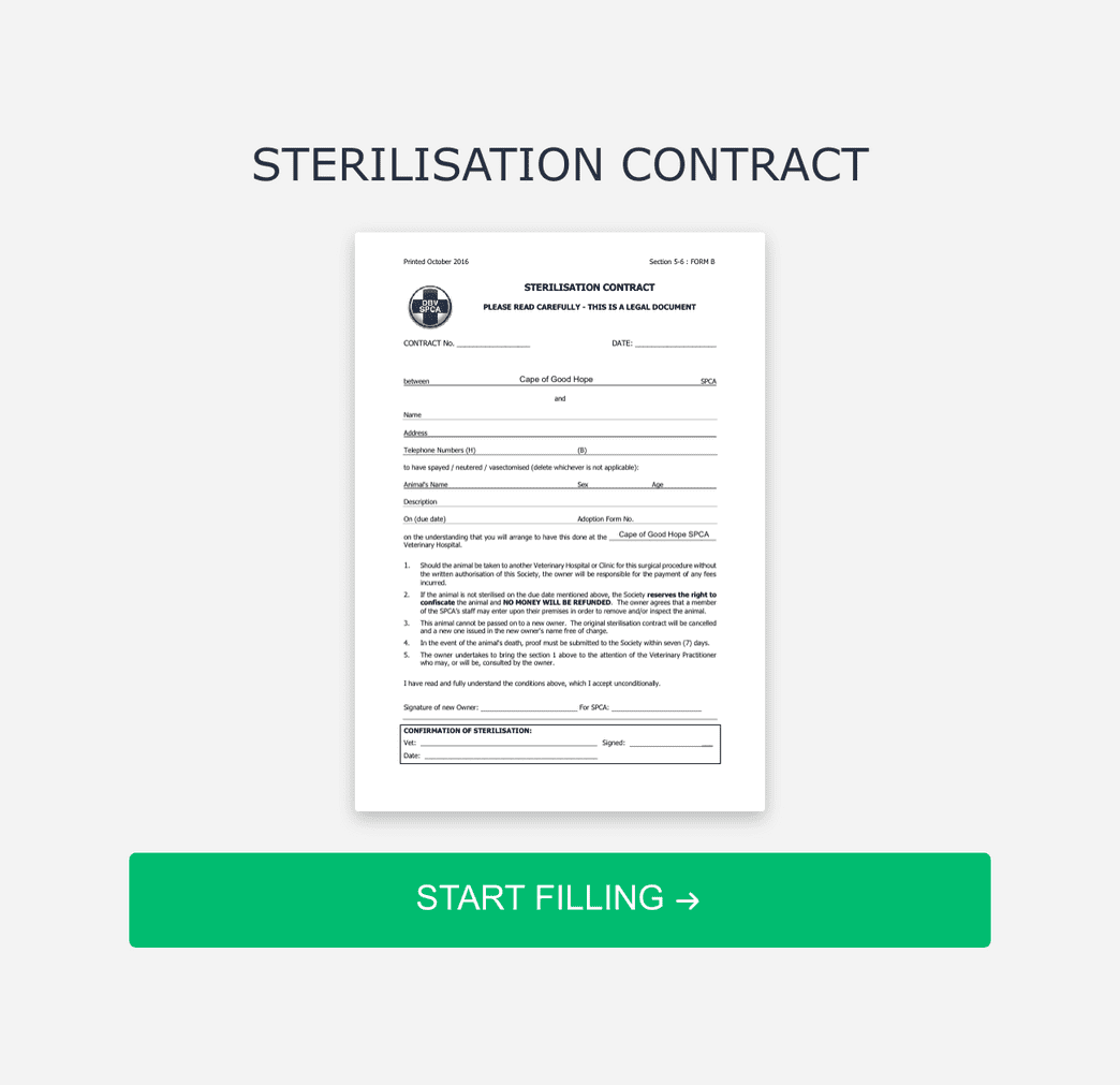 SPCA STERILISATION CONTRACT Form Template | Jotform