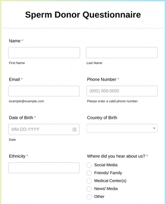 Sperm Donor Questionnaire Form Template | Jotform