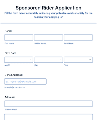 Sponsored Rider Application Form Template | Jotform