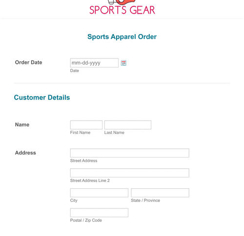 Sports Apparel Order Form Template | Jotform