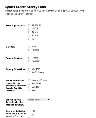 Sports Center Survey Form Template | Jotform
