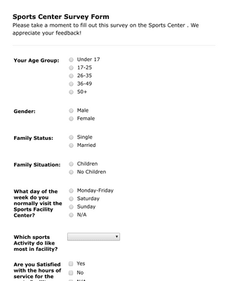 Sports Center Survey Form Template | Jotform