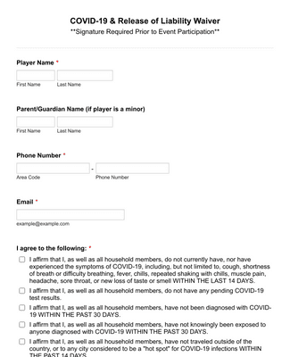 Sports COVID-19 and Release of Liability Waiver Form Template | Jotform