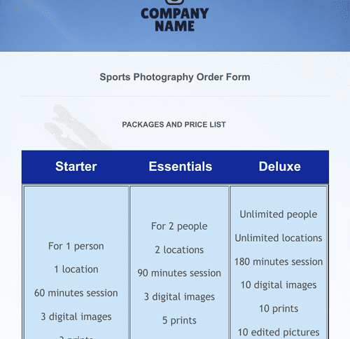 Sports Photography Order Form Template | Jotform