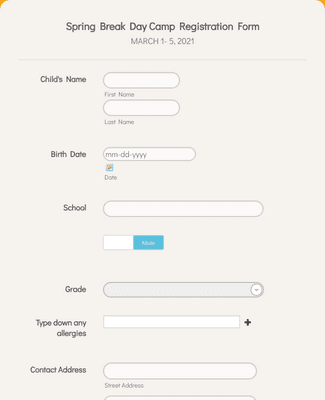 Spring Break Day Camp Registration Form Template | Jotform