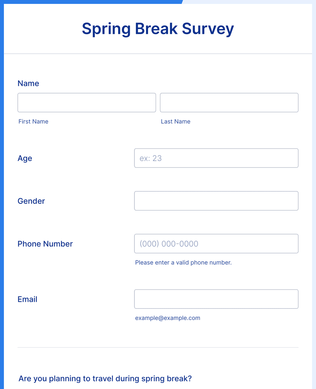 Spring Break Survey Form Template | Jotform