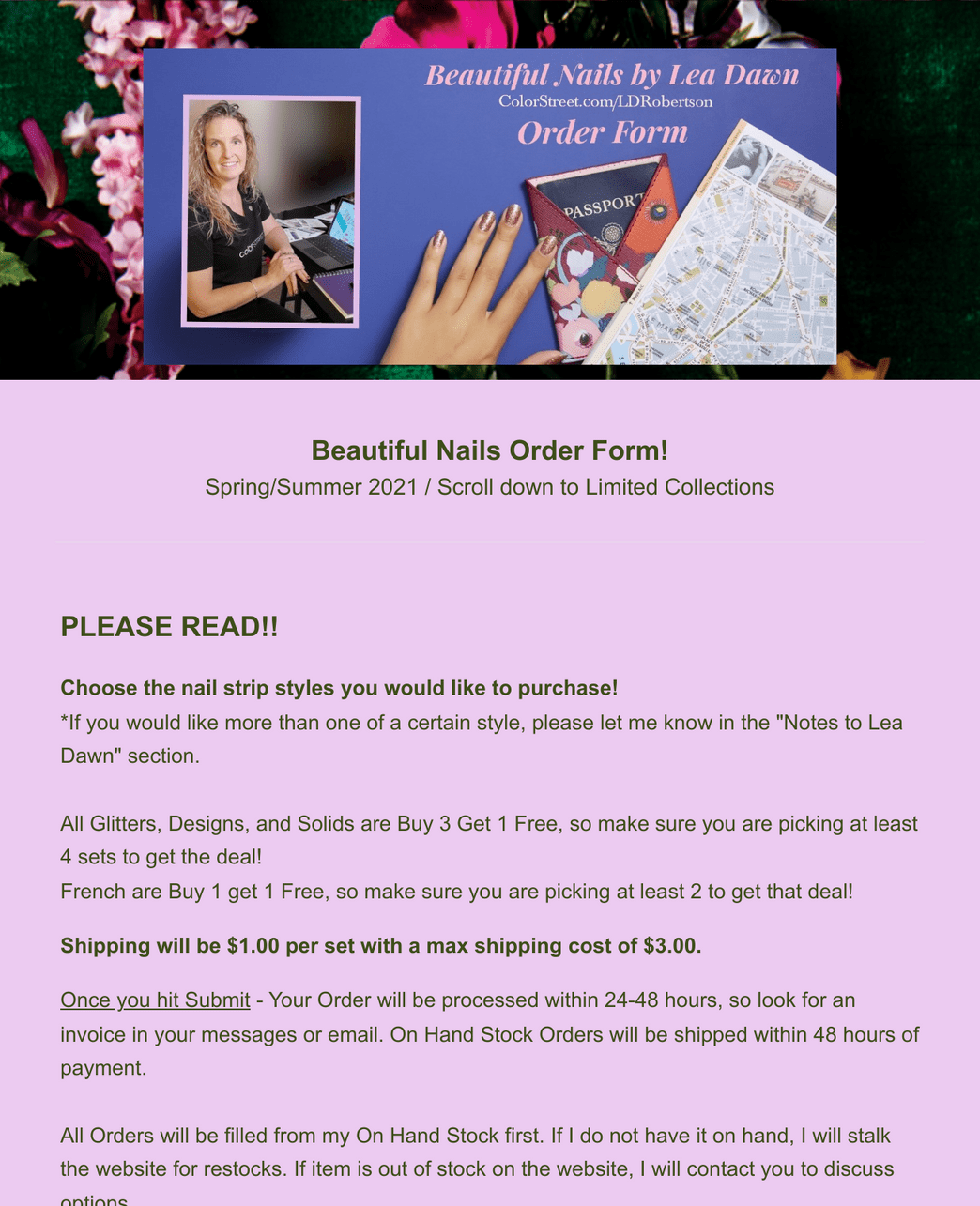 Spring/Summer 2021 Color Street Ordering Form Template | Jotform