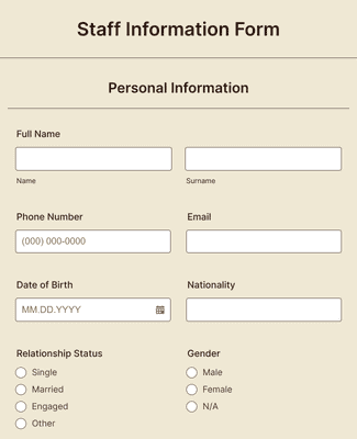 Staff Information Form Template | Jotform