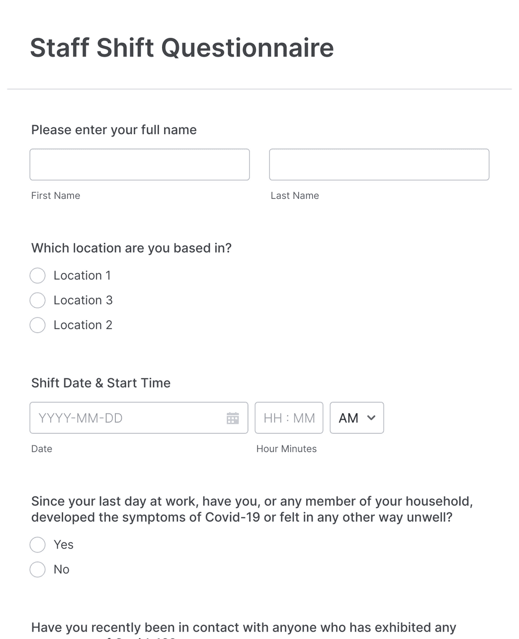 Staff Shift Questionnaire Form Template | Jotform