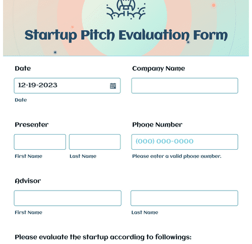 Startup Pitch Evaluation Form Template | Jotform
