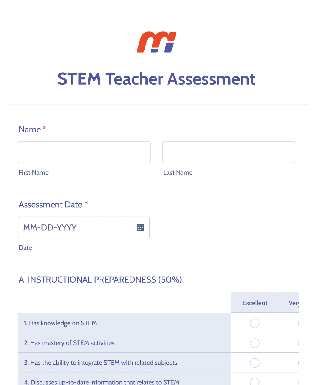 STEM Teacher Assessment Form Template | Jotform