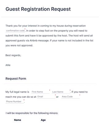 STR Guest Registration Request Form Template | Jotform