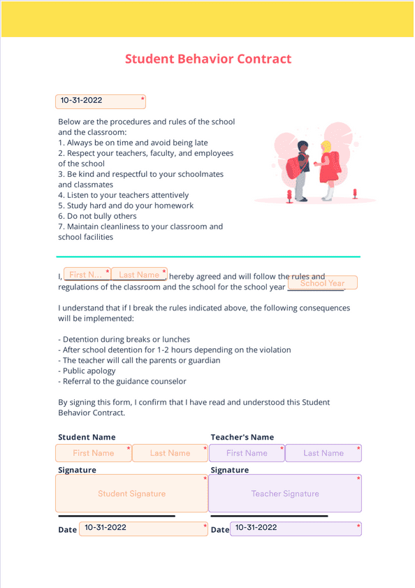 Student Behavior Contract Sign Templates Jotform