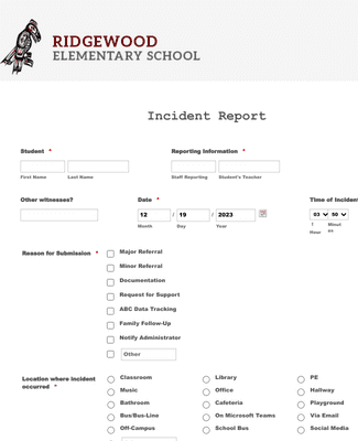 Ridgewood Behavior & Incident Documentation Form Template | Jotform