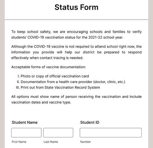 Student COVID-19 Vaccination Status Form Template | Jotform