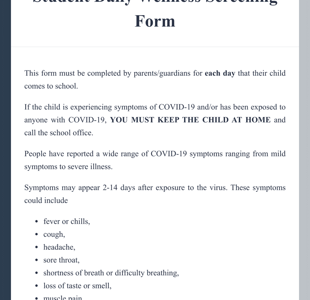 Student Daily Wellness Screening Form Template | Jotform