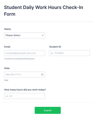 Student Daily Work Hours Check-In Form Template | Jotform