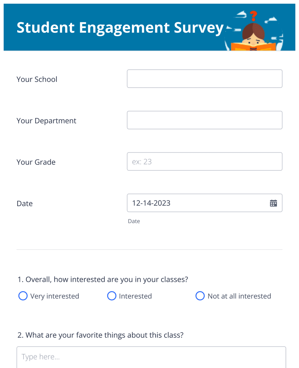 Student Engagement Survey Form Template | Jotform